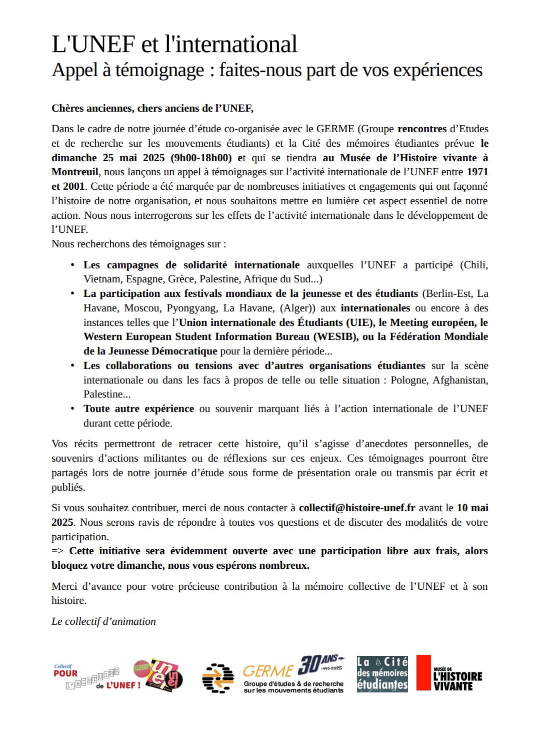 L'UNEF et l'international - Pour l'Histoire de l'UNEF